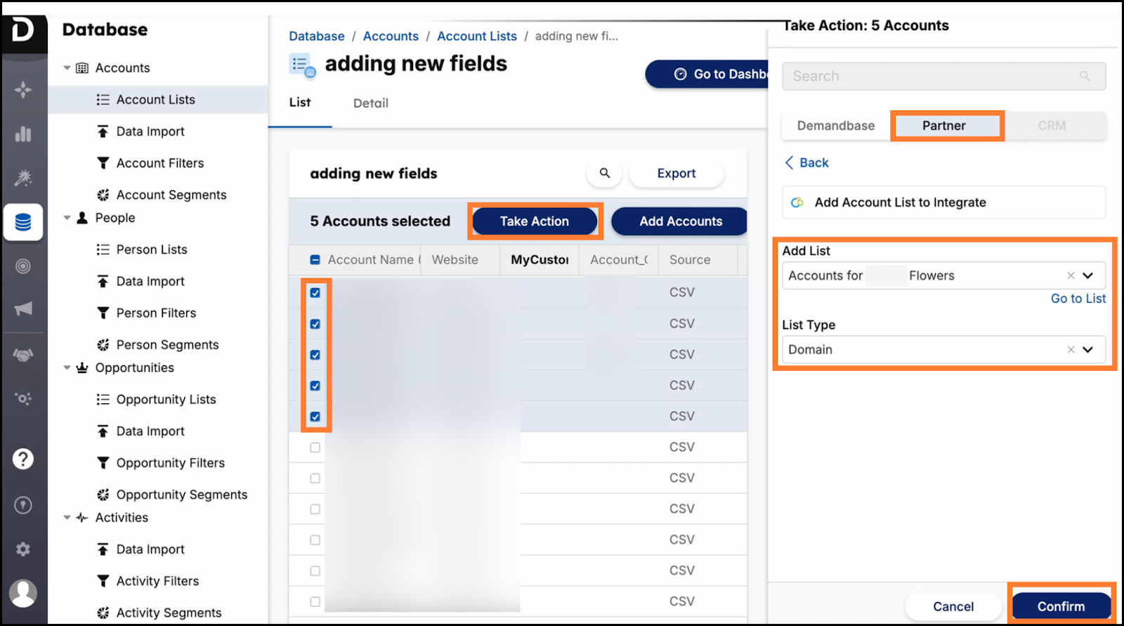 Take Action: Add Account List to Integrate – Help Center